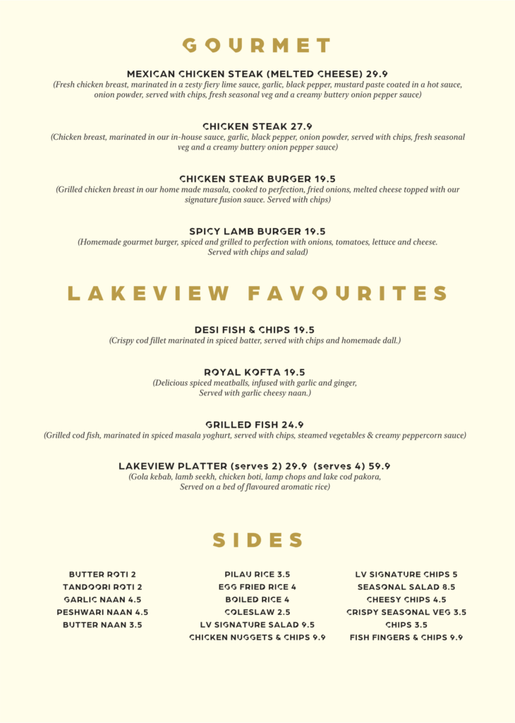 Food Menu – Lakeview Lounge, Rishworth